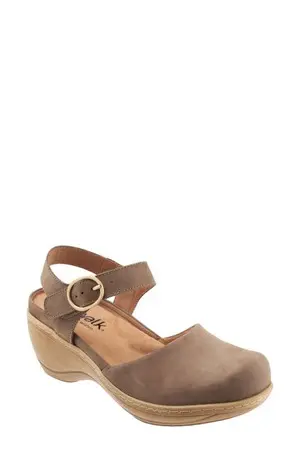 Softwalk Mabelle Ankle Strap Clog - Taupe Nubuck