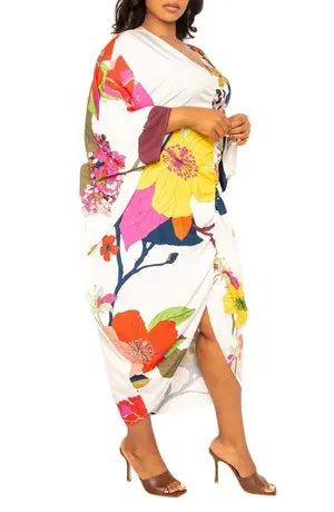 BUXOM COUTURE Printed Cinched Waist Caftan Dress