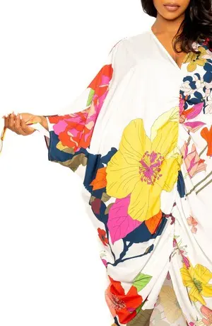 BUXOM COUTURE Printed Cinched Waist Caftan Dress