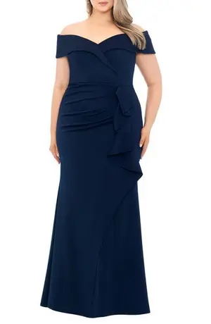 XSCAPE EVENINGS Off-the-shoulder Ruffle Gown - Midnight