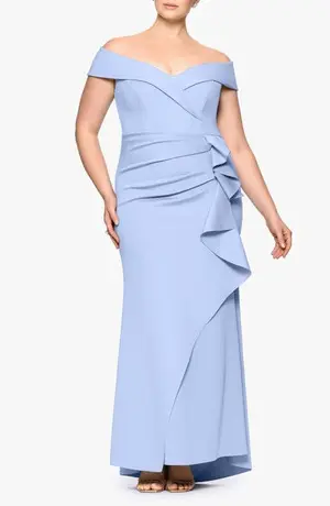 XSCAPE EVENINGS Off-the-shoulder Ruffle Gown - Periwinkle