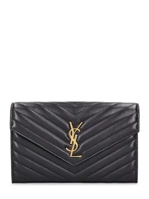 Saint Laurent Cassandre Embossed Leather Chain Wallet Black