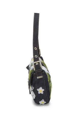 Fendi Denim Daisy Embroidered Baguette