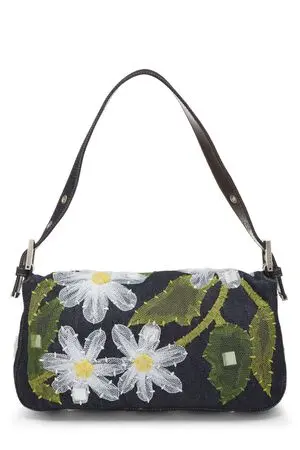 Fendi Denim Daisy Embroidered Baguette