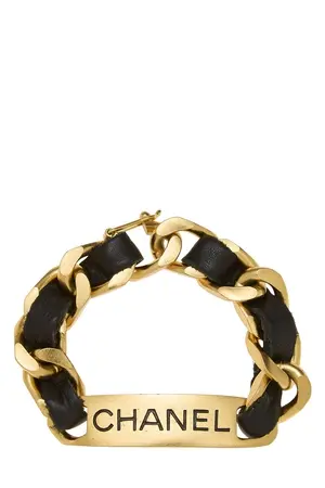Chanel Gold-plated & Leather Chain Link Bracelet - Black
