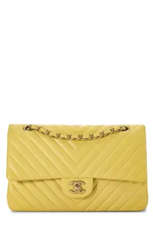 CHANEL Yellow Chevron Lambskin Double Flap Medium
