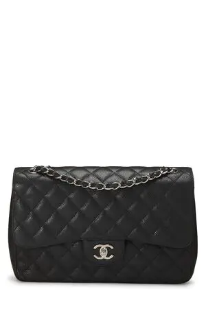CHANEL Chanel Quilted Caviar Classic Double Flap Jumbo Shoulder Bag