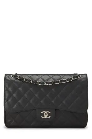 Chanel Quilted Caviar Classic Double Flap Shoulder Bag - Black