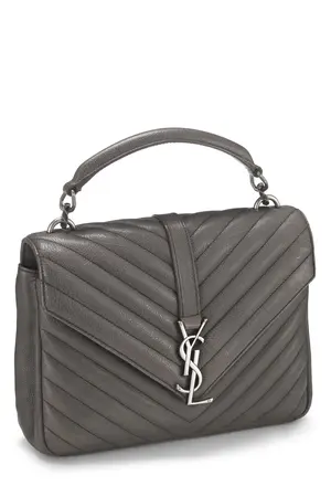 Saint Laurent Chevron Leather College Bag - Grey