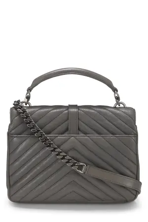 Saint Laurent Chevron Leather College Bag - Grey