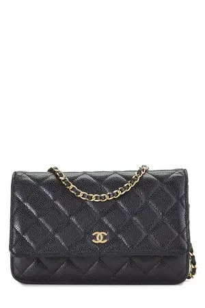 Chanel Quilted Caviar Classic Wallet On Chain - Black