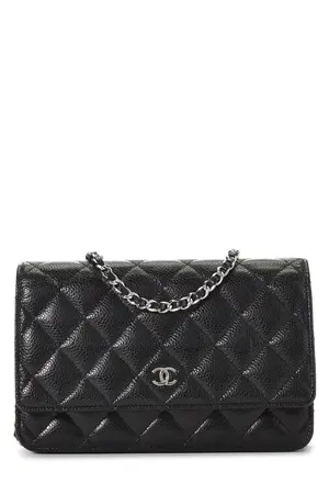 Chanel Quilted Caviar Classic Wallet On Chain - Black