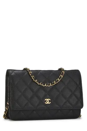 Chanel Quilted Caviar Classic Wallet On Chain - Black