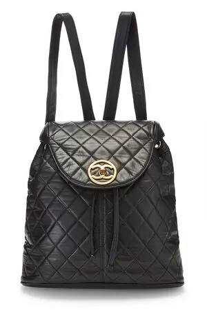 Chanel Quilted Lambskin Circle Lock Backpack - Black