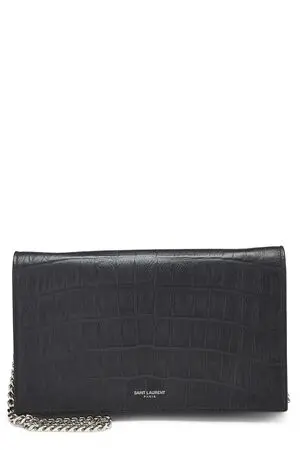 Saint Laurent Embossed Crocodile Wallet On Chain - Black