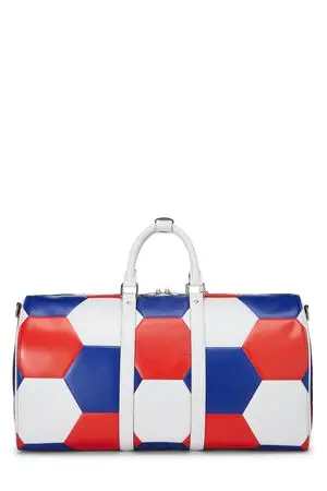 LOUIS VUITTON Fifa World Cup White & Blue Leather Keepall Bandouliere 50 - Red