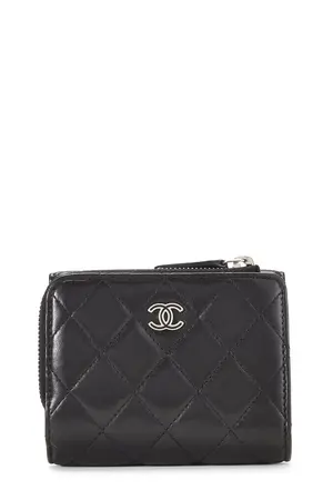 Chanel Quilted Lambskin Compact Wallet - Black