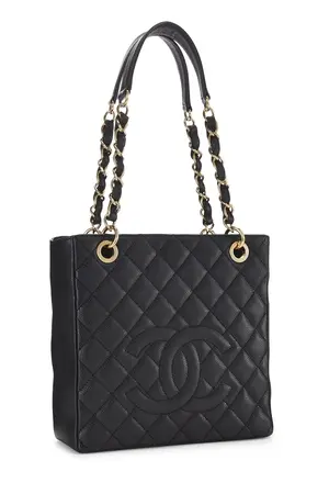 Chanel Quilted Caviar Petite Shopping Tote - Black