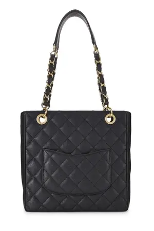 Chanel Quilted Caviar Petite Shopping Tote - Black