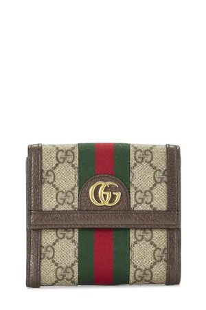Gucci Brown Gg Supreme Canvas Ophidia French Wallet Beige