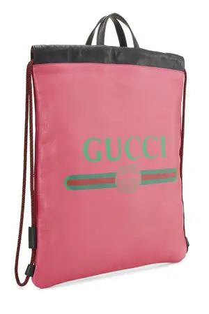Gucci Leather Logo Drawstring Backpack - Pink