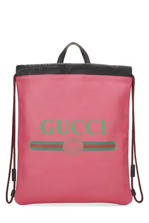 Gucci Leather Logo Drawstring Backpack - Pink