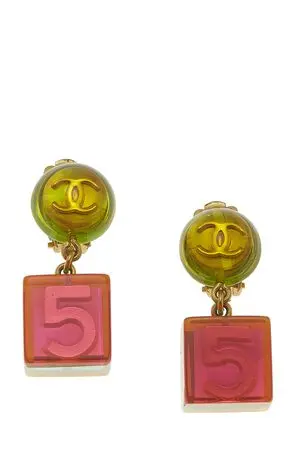 Chanel Chanel CC Logo No. 5 Acrylic Drop Earrings Gold