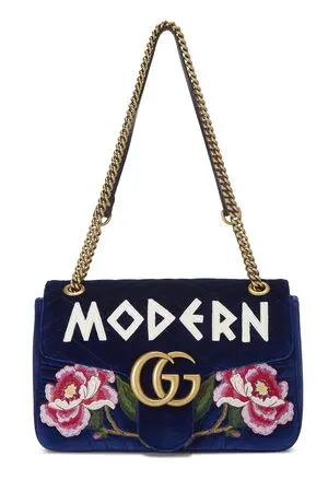 Gucci Velvet Gg Marmont Shoulder Bag - Blue