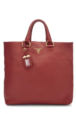 Prada Red Vitello Daino Convertible Shopping Tote Medium Red