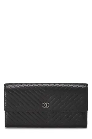Chanel Chevron Lambskin Wallet - Black