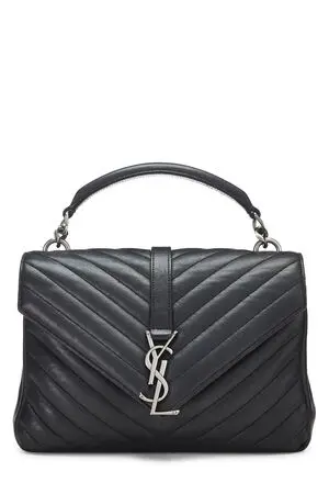 Saint Laurent Black Chevron Leather College Monogram Medium Black