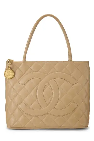 Chanel Quilted Caviar Medallion Tote Beige