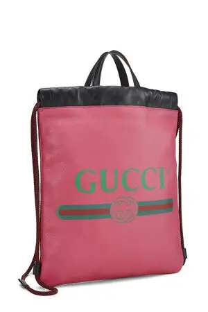 Gucci Leather Logo Print Drawstring Backpack - Pink