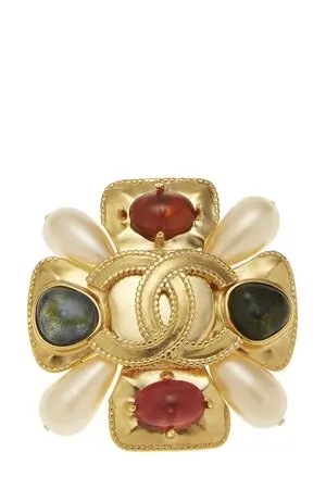 Chanel Pearl Gripoix Cross Pin - Gold