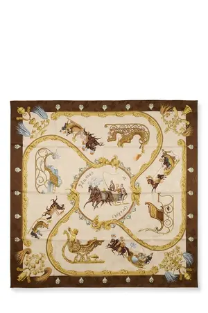 Hermès Multicolor 'plumes Et Grelots' Silk Scarf 90 - Brown