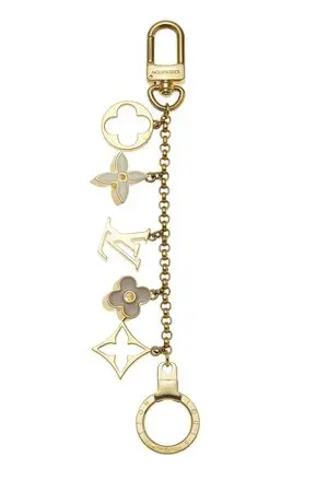 LOUIS VUITTON Gold & Enamel Fleur De Monogram Bag Charm Chain
