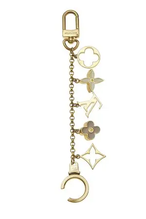 LOUIS VUITTON Gold & Enamel Fleur De Monogram Bag Charm Chain