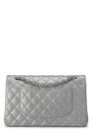 Chanel Quilted Lambskin Classic Double Flap Shoulder Bag - Silver