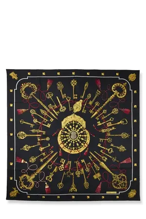 HERMÈS Black & Multicolor 'les Clés' Silk Scarf 90