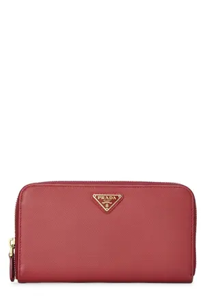 Prada Saffiano Zip Around Wallet - Red