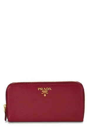 Prada Saffiano Zip Around Wallet - Red