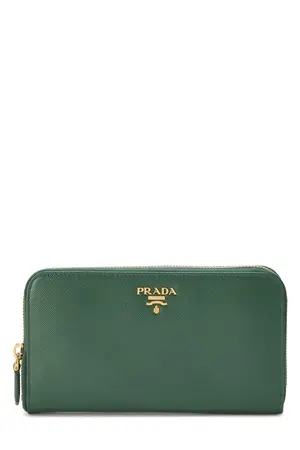 Prada Saffiano Zip Around Wallet - Green