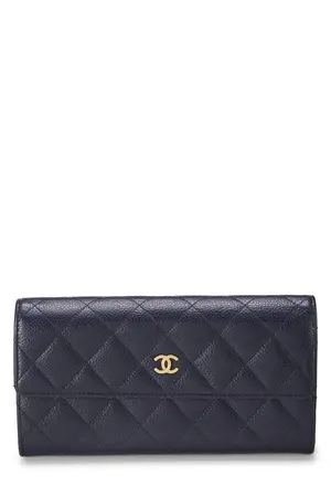 Chanel Caviar Classic Flap Wallet - Navy
