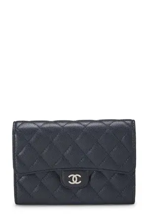Chanel Caviar Classic Flap Wallet - Navy