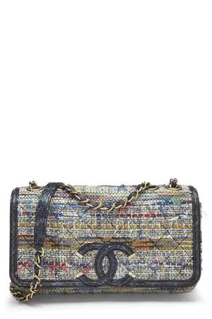 Chanel Multicolor Quilted Tweed Filigree Flap Medium