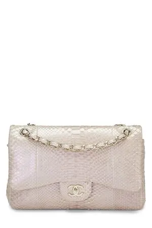 Chanel Iridescent Python Classic Double Flap Shoulder Bag - Pink