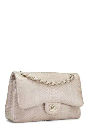 Chanel Iridescent Python Classic Double Flap Shoulder Bag - Pink