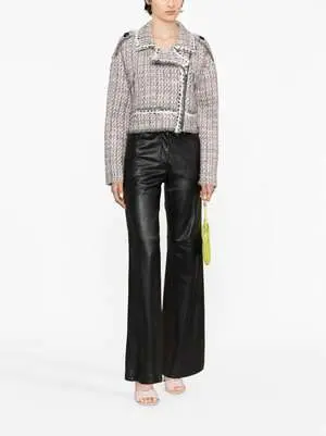 MSGM Cropped Tweed Biker Jacket