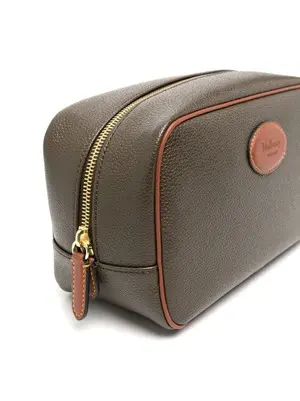Mulberry Logo Patch Leather Wash Bag - Brown