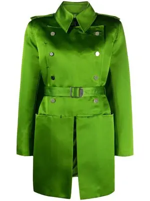 TOM FORD Belted Double-breasted Silk Coat - Green